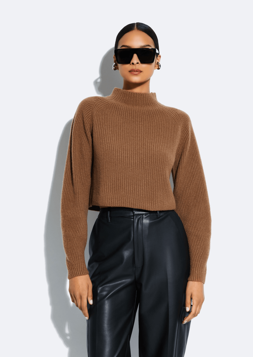Cashmere Silk Cropped Raglan Sweater in Camel Tan, Neutral, and Brown ...