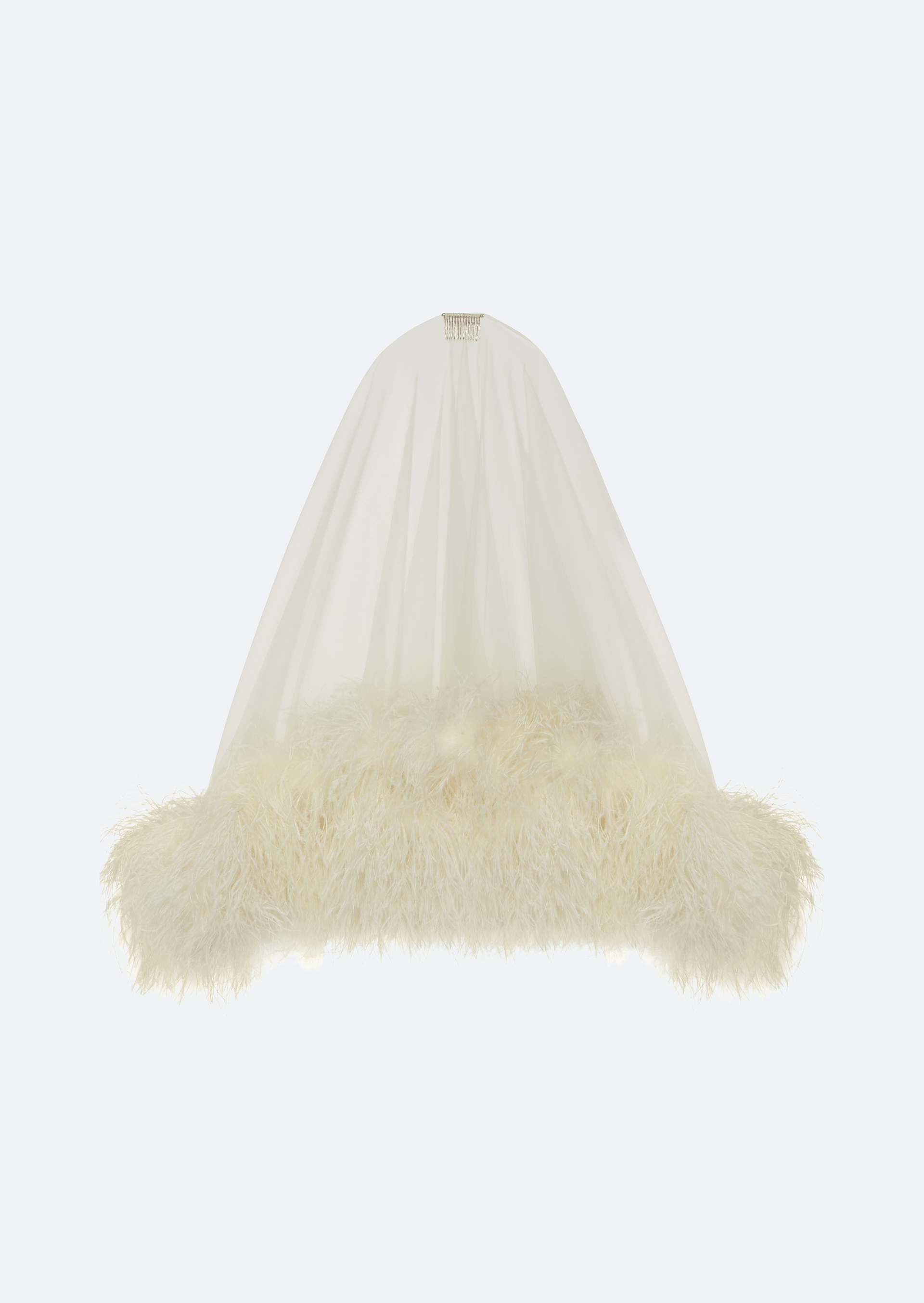 Tulle Veil With Feathers in Cream Cream | LAPOINTE